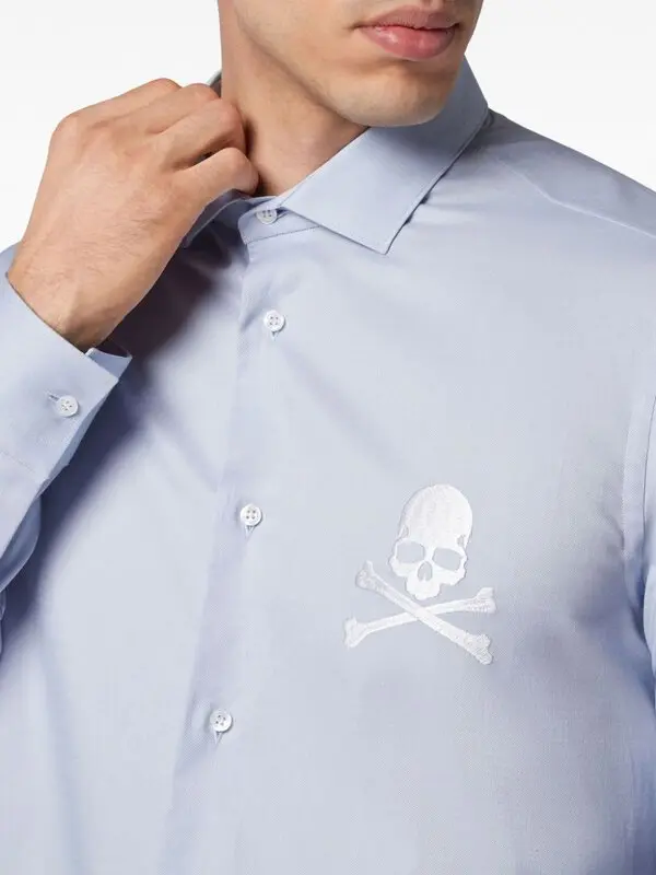 Philipp Plein Sugar Daddy Skull-embroidered Cotton Shirt