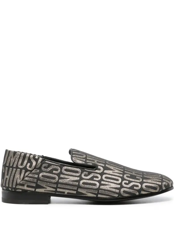 Moschino Jacquard-logo Almond-toe Loafers - Black