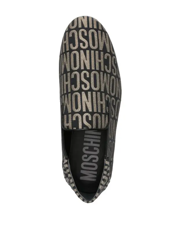 Moschino Jacquard-logo Almond-toe Loafers - Black