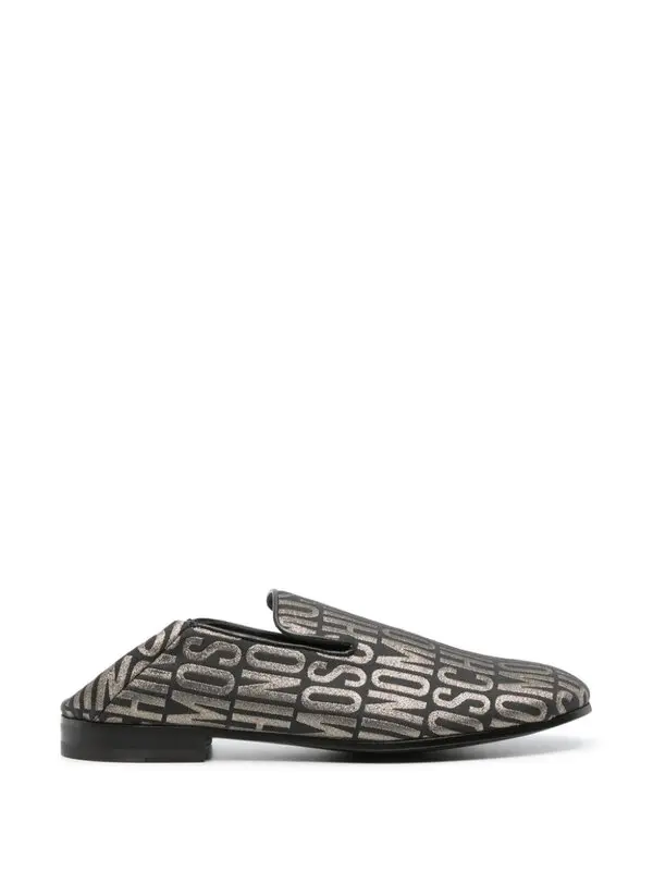 Moschino Jacquard-logo Almond-toe Loafers - Black