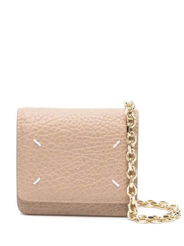 MAISON MARGIELA Logo-embroidered Wallet-on-chain - Neutrals