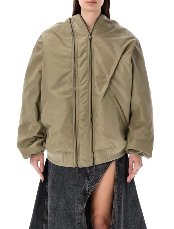 Y/Project Double Zip Bomber Jacket In Dark Beige - 61% Off 