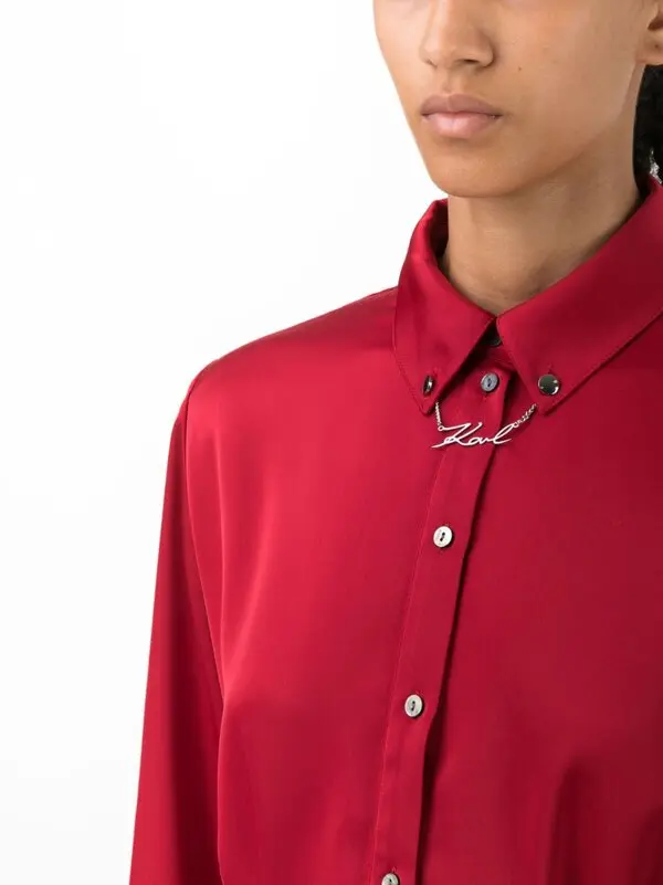 karl lagerfeld satin shirt dress KARL LAGERFELD PARIS Women's Two Tone Collared Midi Dress