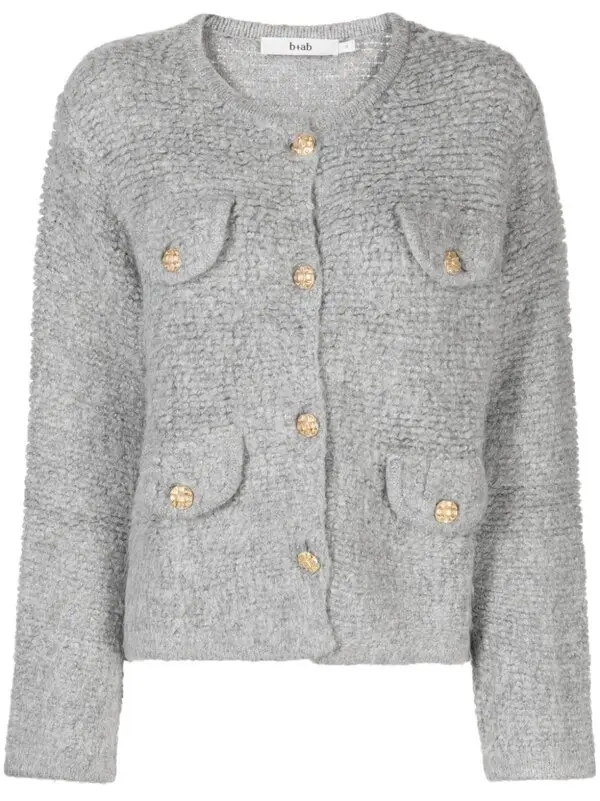 B+AB Flap-pocket Bouclé Wool-blend Cardigan - Grey