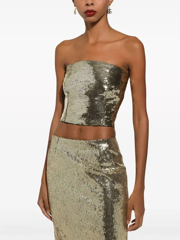 Dolce & Gabbana Sequin-embellished Strapless Top - Gold