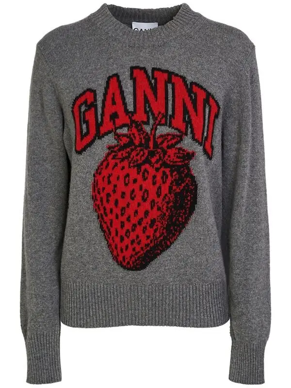 GANNI Strawberry Logo Wool Blend Sweater