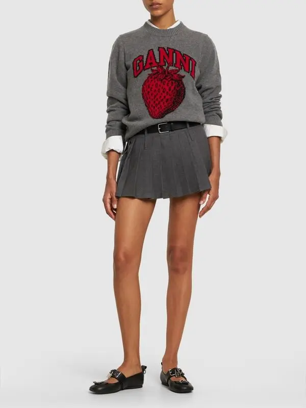 GANNI Strawberry Logo Wool Blend Sweater