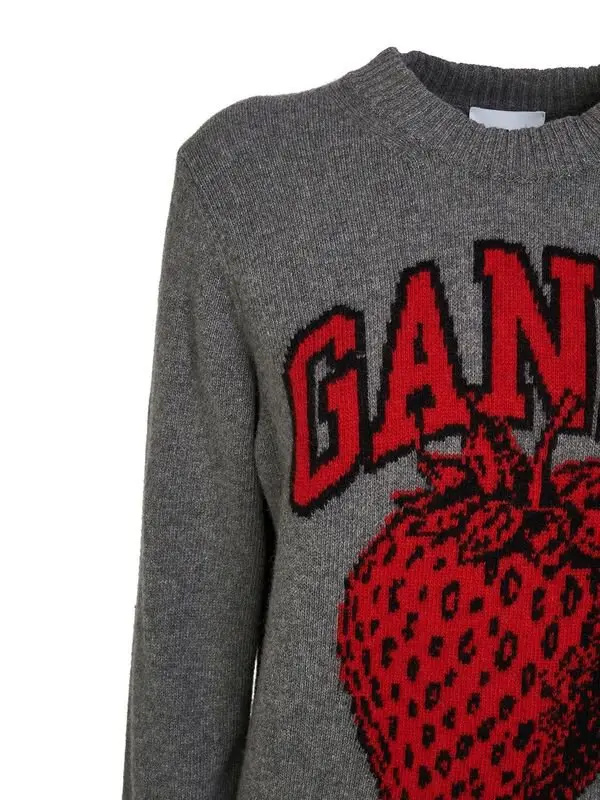 GANNI Strawberry Logo Wool Blend Sweater