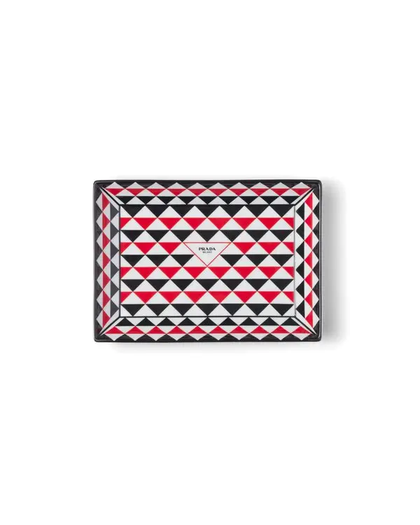Prada Large Rectangular Porcelain Tray Triangles - Black
