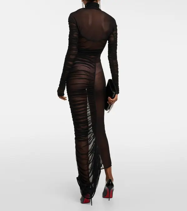 MUGLER Ruched Sheer Maxi Dress