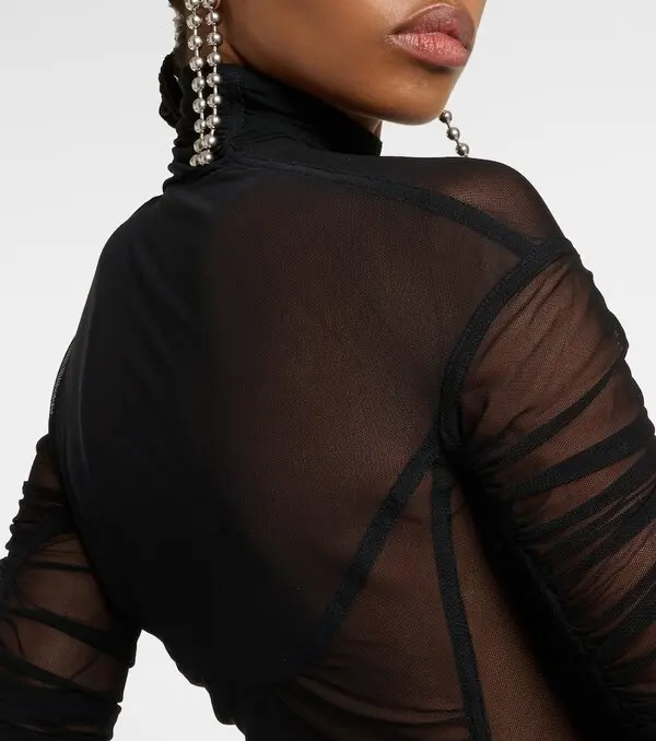MUGLER Ruched Sheer Maxi Dress