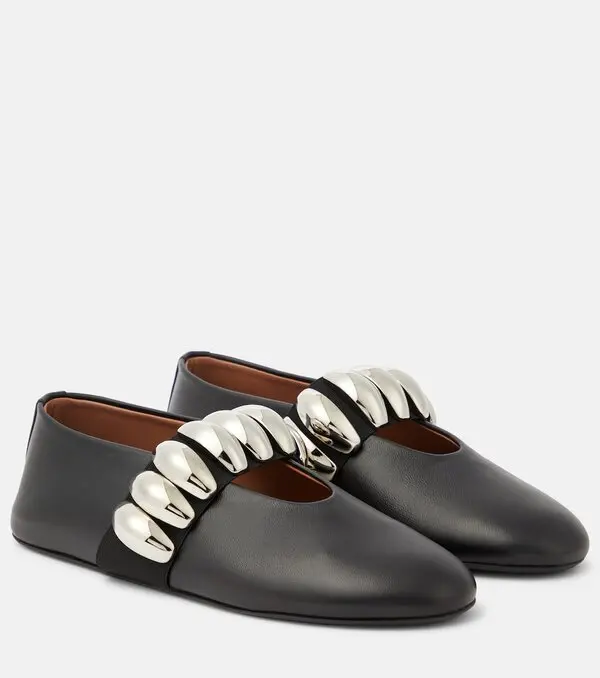 Alaïa Embellished Leather Ballet Flats