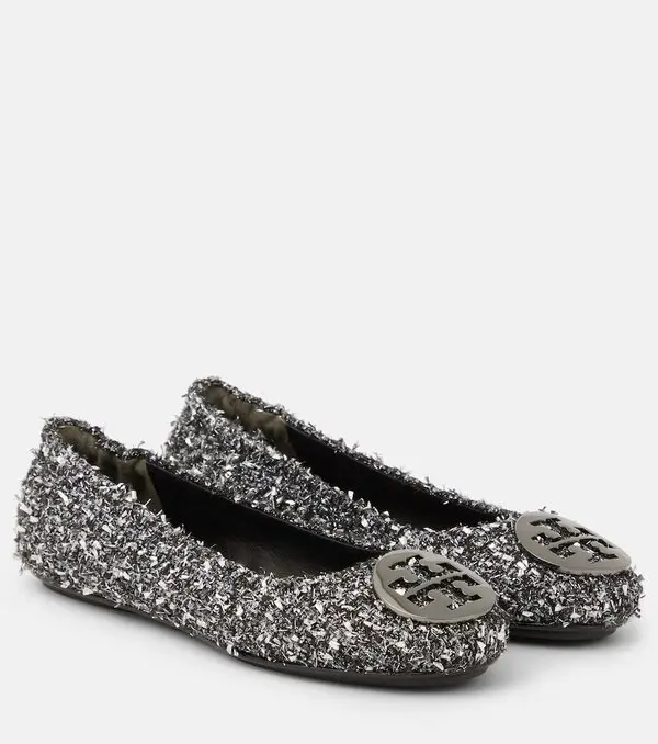 Tory Burch Minnie Travel Embellished Ballet Flats - Silver
