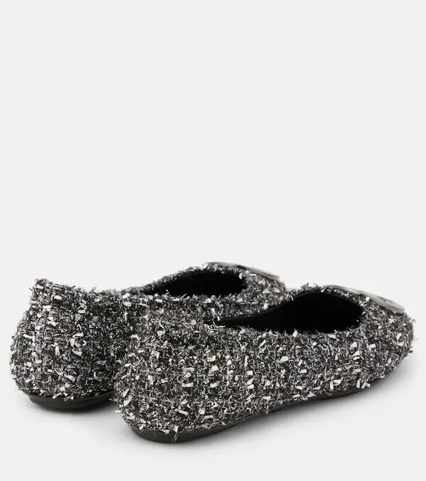 Tory Burch Minnie Travel Embellished Ballet Flats - Silver
