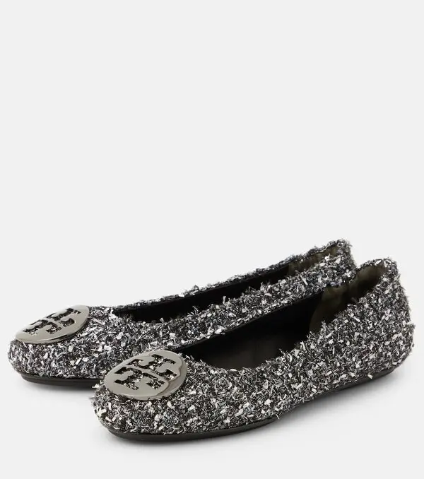 Tory Burch Minnie Travel Embellished Ballet Flats - Silver