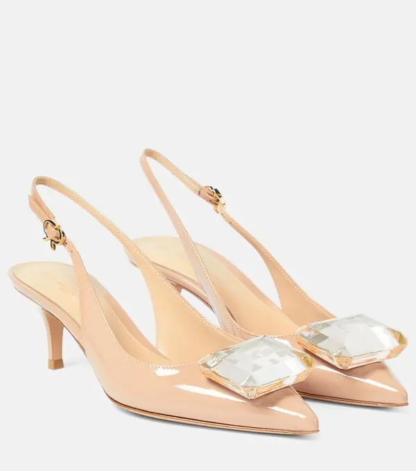 GIANVITO ROSSI Jaipur 55 Patent Leather Slingback Pumps - Neutrals