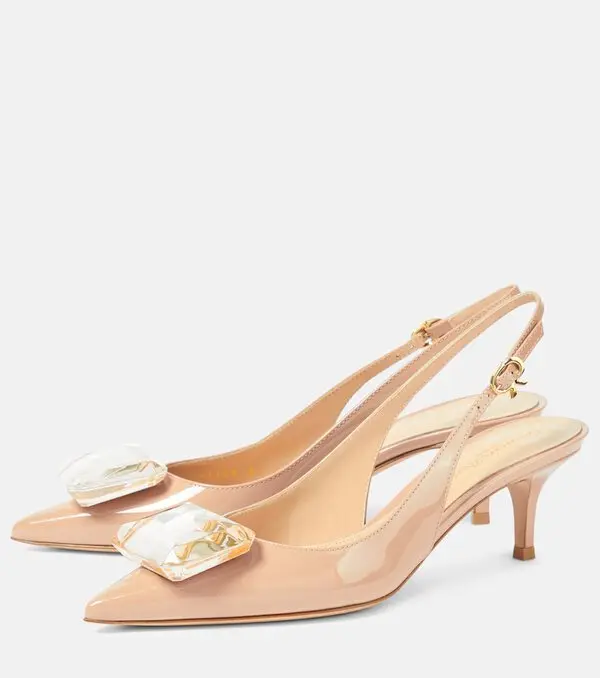 GIANVITO ROSSI Jaipur 55 Patent Leather Slingback Pumps - Neutrals