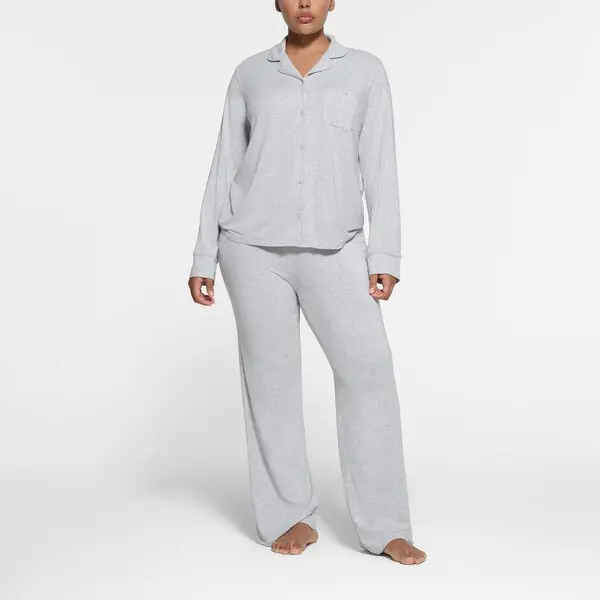 SKIMS Sleep Long Sleeve Button Up Set - Light Heather Grey