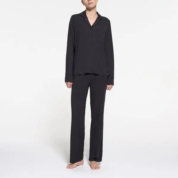 SKIMS Sleep Long Sleeve Button Up Set - Onyx