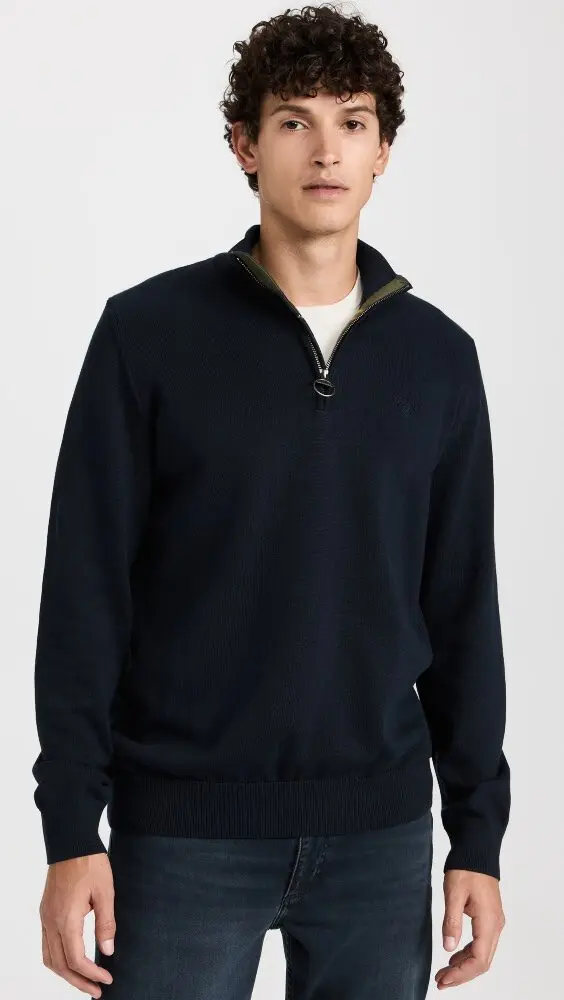 Barbour Cotton Half Zip Sweater - Navy
