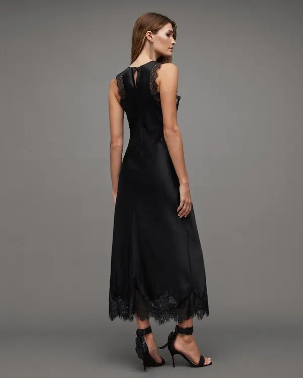Allsaints Alula Silk Blend Lace Trim Maxi Dress In Black - 40% Off |  Editorialist