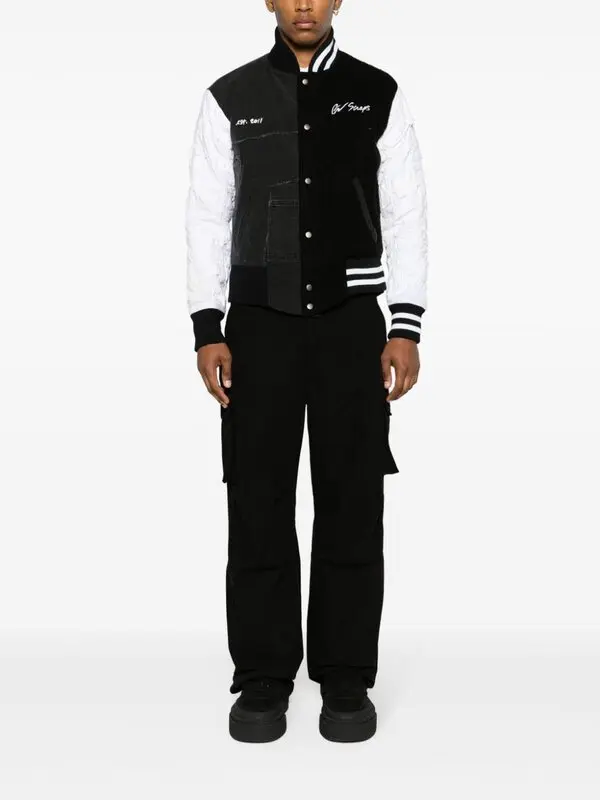 GREG LAUREN Panelled Wool-cotton Bomber Jacket