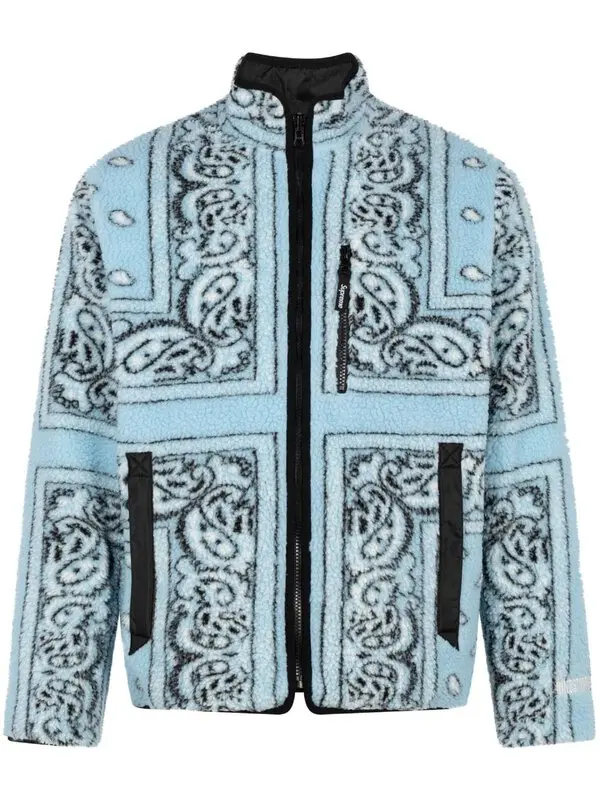 Supreme Bandana Print Reversible Fleece Jacket - Blue