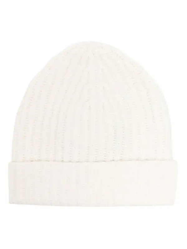 Malo Ribbed Cashmere Beanie - White