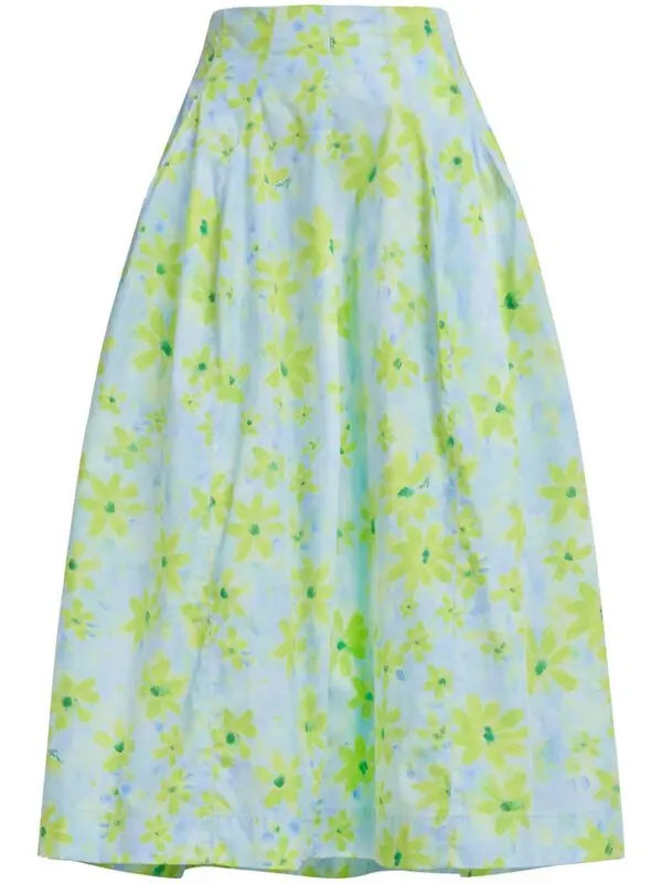 Marni A-line Floral-print Cotton Midi Skirt - Blue