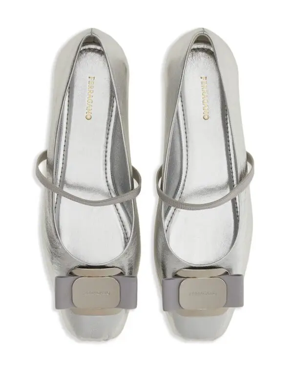 FERRAGAMO Vara Plate Ballet Flats - Silver