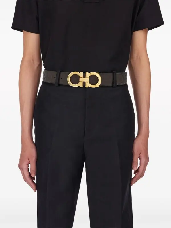 FERRAGAMO Gancini Reversible Calfskin Belt - Black