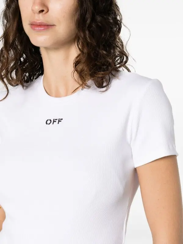 Off-White Stamp Stretch-cotton T-shirt - White