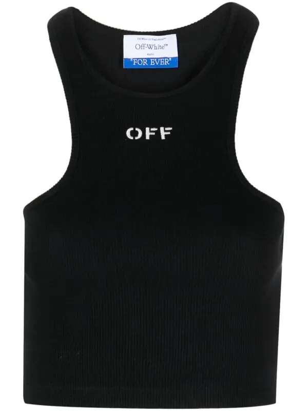 Off-White Off-stamp Ribbed Crop Top - Black