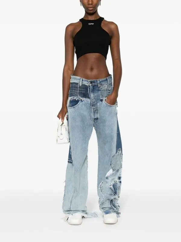 Off-White Off-stamp Ribbed Crop Top - Black