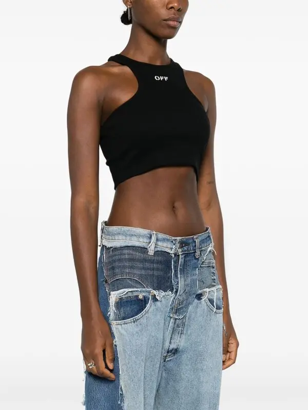 Off-White Off-stamp Ribbed Crop Top - Black