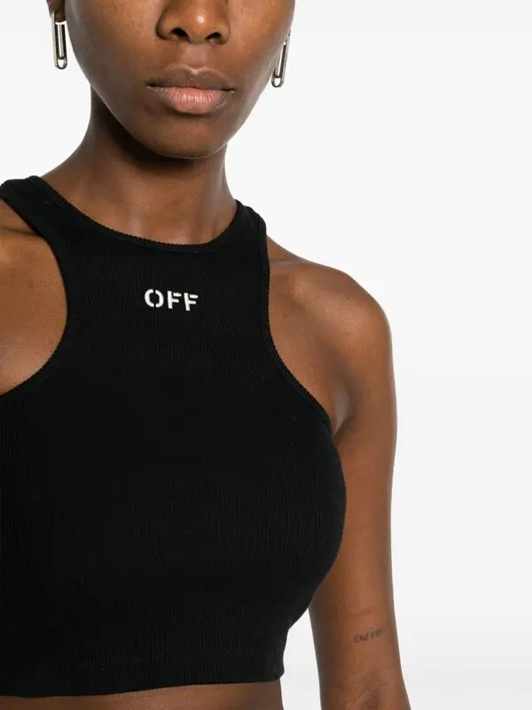 Off-White Off-stamp Ribbed Crop Top - Black