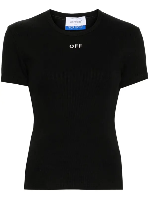 Off-White Stamp Ribbed Knit Top - Black