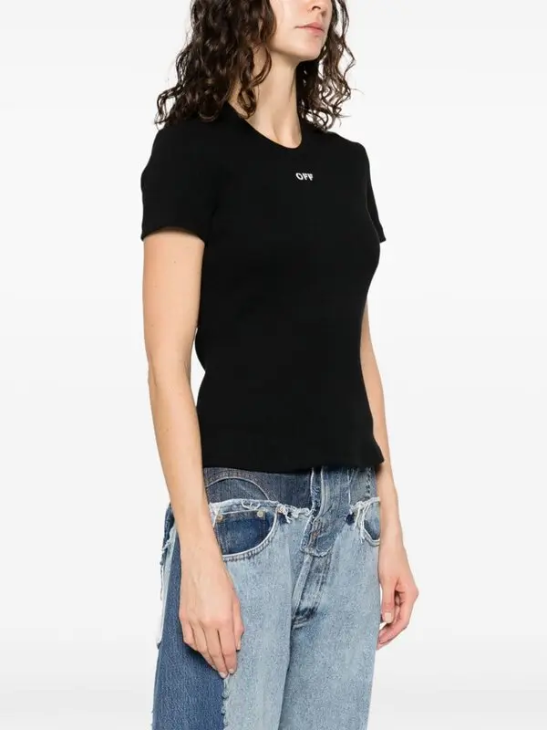 Off-White Stamp Ribbed Knit Top - Black