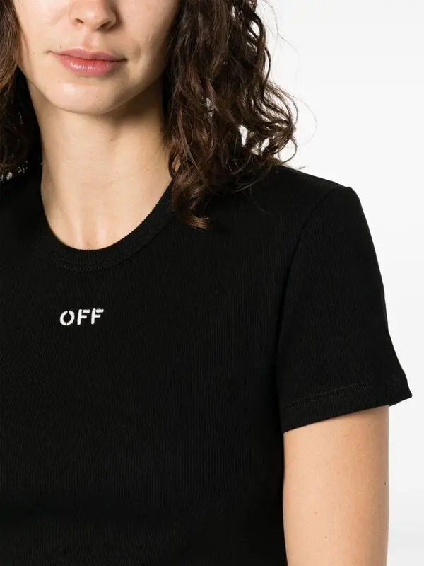 Off-White Stamp Ribbed Knit Top - Black