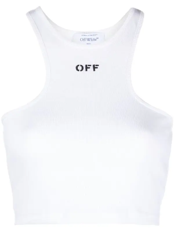 Off-White Off Stamp Ribbed Crop Top - White