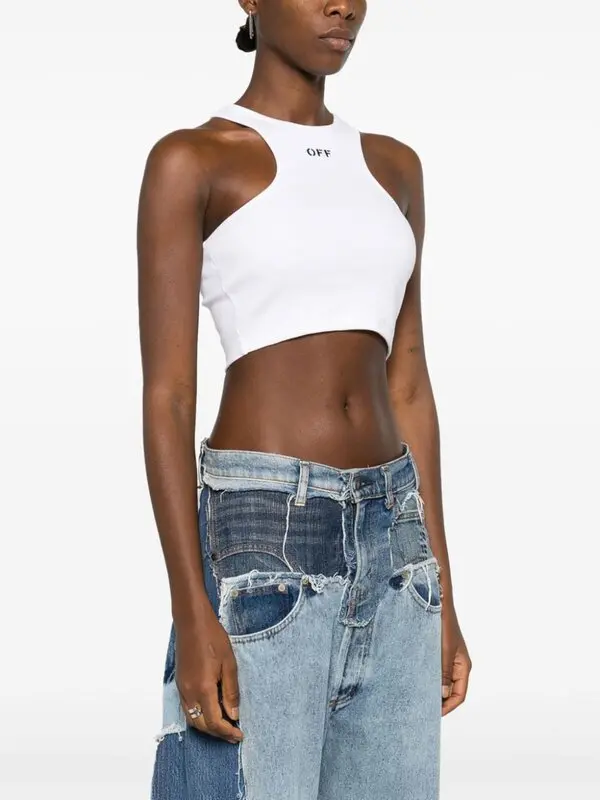 Off-White Off Stamp Ribbed Crop Top - White
