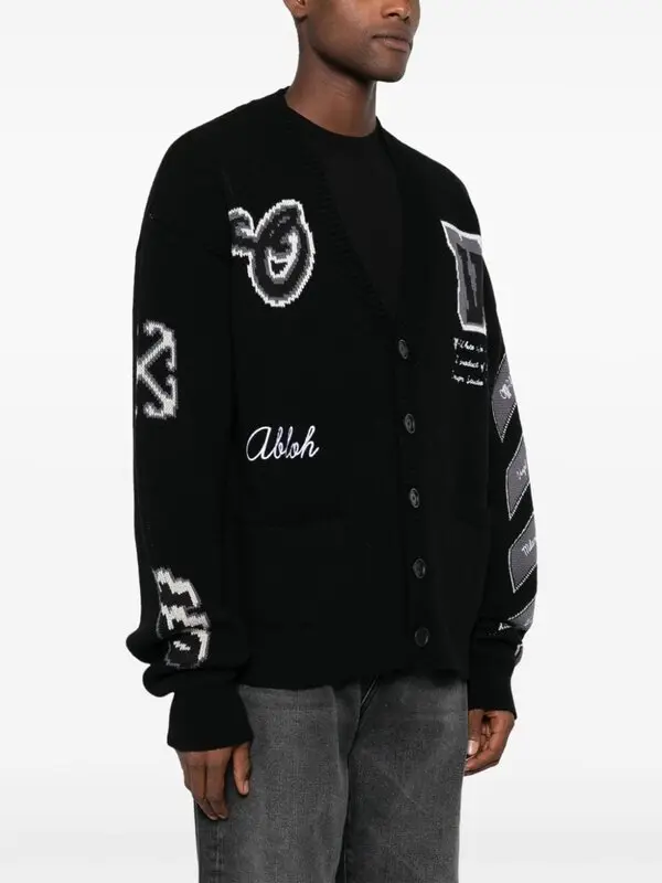 Off-White Intarsia-knit Wool-blend Cardigan - Black