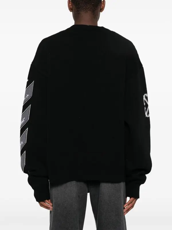 Off-White Intarsia-knit Wool-blend Cardigan - Black