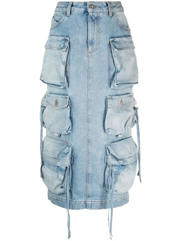 Attico Denim Cargo Skirt - Blue