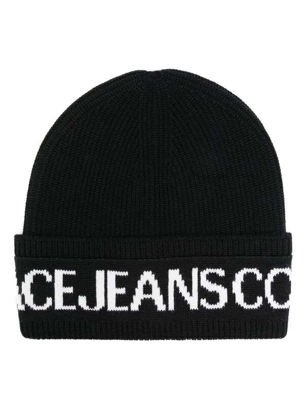 Versace Intarsia-knit Logo Wool-blend Beanie - Black