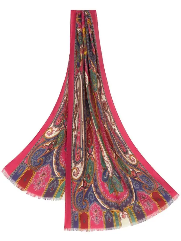 Etro Paisley-print Frayed-edge Cashmere-blend Scarf - Red