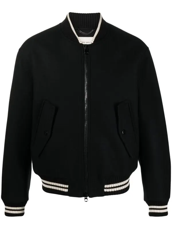 Dries Van Noten Back-Zip Wool Bomber Jacket - Black | Editorialist
