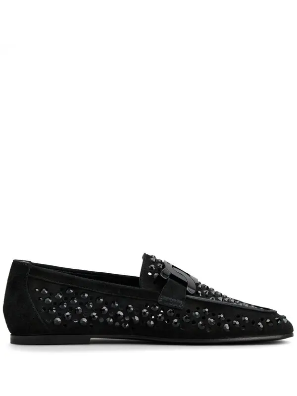TOD'S Kate Rhinestone-embellished Suede Loafers - Black