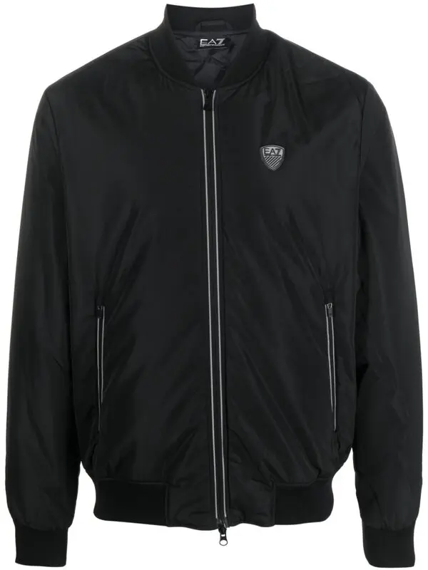 EA7 Logo-patch Zip-up Bomber Jacket - Black