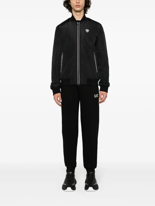 EA7 Logo-patch Zip-up Bomber Jacket - Black